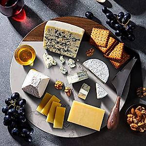 Flexzion Round Marble Cheese Board - 11 Inch White Marble and Wood Cheese Board for Charcuterie, Cheese, Cutting, Pastry, Trivet - Non-Stick and Heat Resistant Marble Board