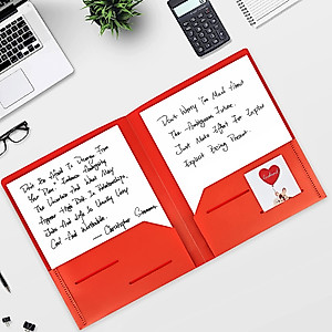 HABGP 6 Pack Plastic Folders with Pockets, Multiple Color Heavy Duty 2 Pocket Letter Size Folders w Business Card Holder for School Office