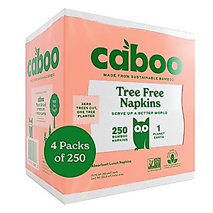 Caboo Tree Free Bamboo Paper Napkins, 4 Packs of 250, 1000 Total Napkins, Eco Friendly, Sustainable, and Disposable Kitchen Napkins