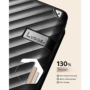 LUGGEX PC 24 Inch Luggage with Spinner Wheels - Hardside Expandable Medium Checked Luggage - Aluminum Corner for Hassle-free Travel (Black Suitcase)