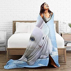 AuHomea Winter Snow Cute Rabbit Bunny Throw Blanket Lightweight Flannel Fleece Blankets Warm and Cozy Throws for Winter Bedding and Couch 50"X40" Inches for Kids Adults