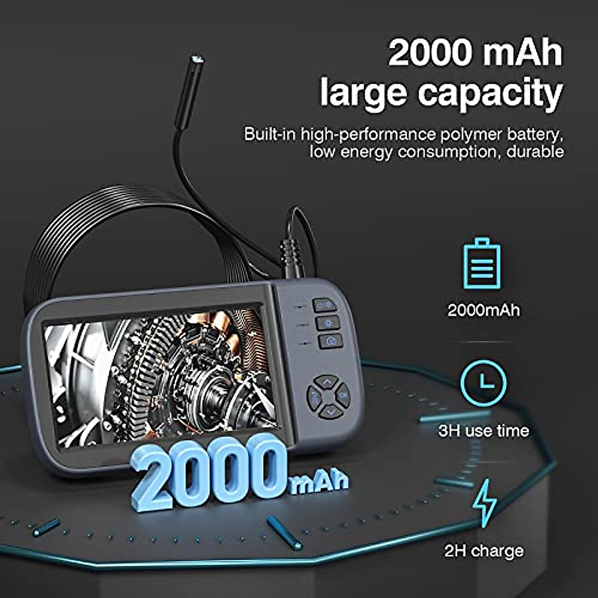 Digital Industrial Endoscope - 4.3Inch IPS Big Screen & 8mm Dual Lens Snake Camera, Detachable Lens Cable and Bracket Design, 32 GB TF Card, 32.8FT Semi-Rigid Cable (Color : Single Lens)