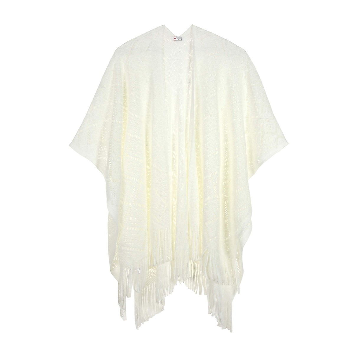 Knit Shawl Wrap for Women - Soul Young Ladies Fringe Knitted Poncho Cardigan Cape(One Size,Cream White Block)