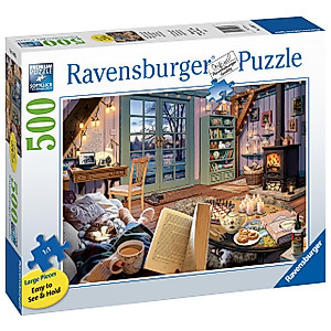 Ravensburger Cozy Retreat 500 Piece Large Format Jigsaw Puzzle - Premium Winter Puzzle for Adults | Jigsaw Puzzles 500 Pieces | Relaxing and Fun Activity | Ravensburger Puzzle Quality