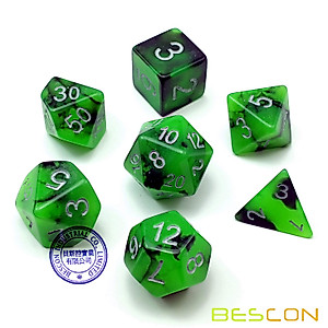 Bescon Two-Tone Glow-in-The-Dark Polyhedral Dice Set Spooky Rocks, Luminous RPG Dice Set d4 d6 d8 d10 d12 d20 d% Brick Box Pack