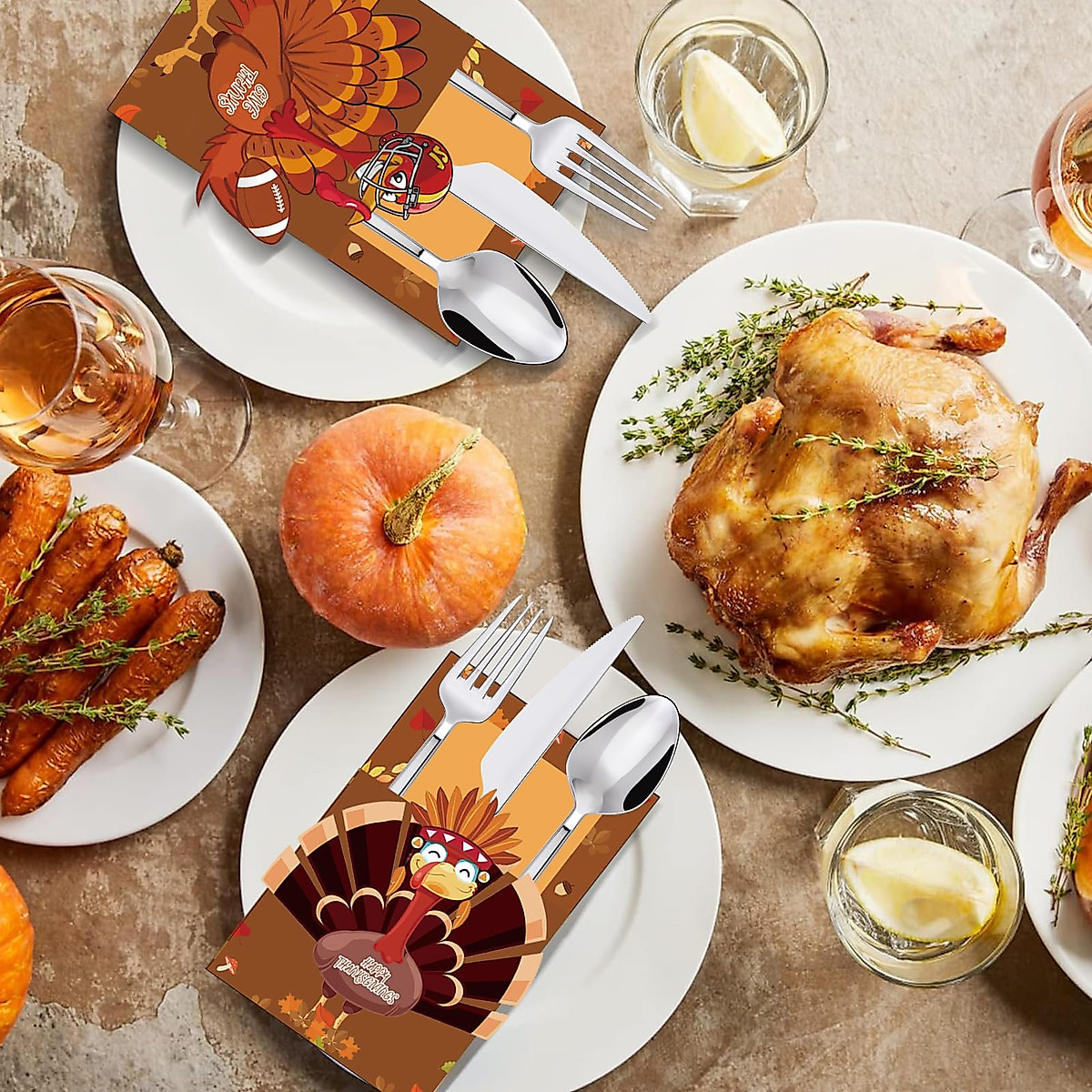 DADAPALS 30PCS Thanksgiving Table Decor Cutlery Holder Set - 6 Turkey Decorations Utensil Holder for Autumn Family Harvest Party Table Supplies