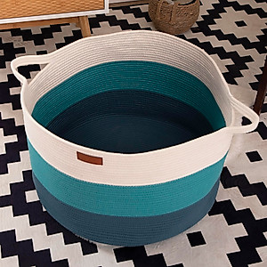 Sophia & William XXXLarge Cotton Rope Basket 21.7" x 21.7" x 13.8", Woven Nurery Storage Basket with Handle, Baby Laundry Basket Hamper for Toys Towels Comforters Blankets Pillows, 1 pack, Teal