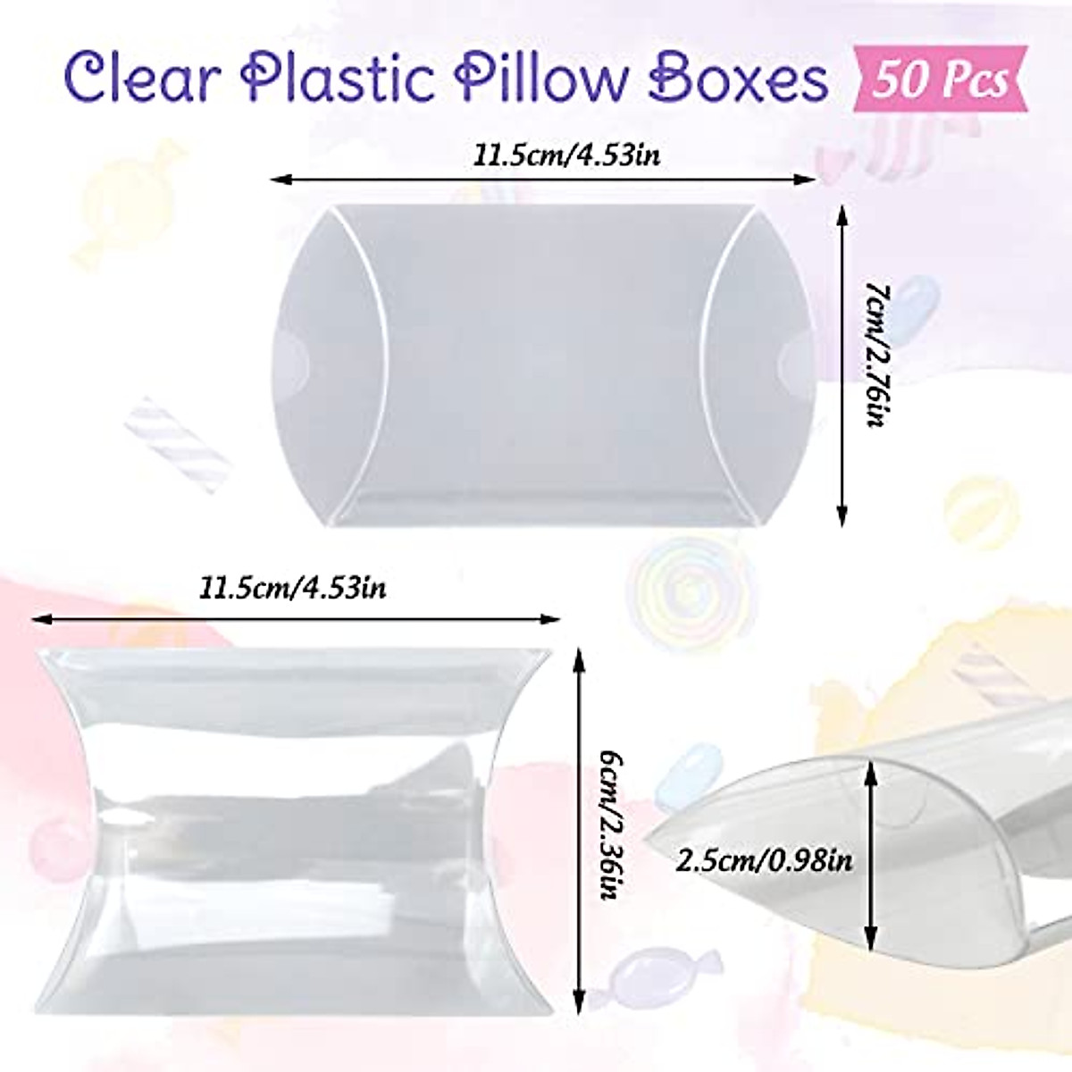 ISKYBOB 50 Pieces Plastic Pillow Box Mini Gift Candy Treat Transparent Packing Boxes Party Favors