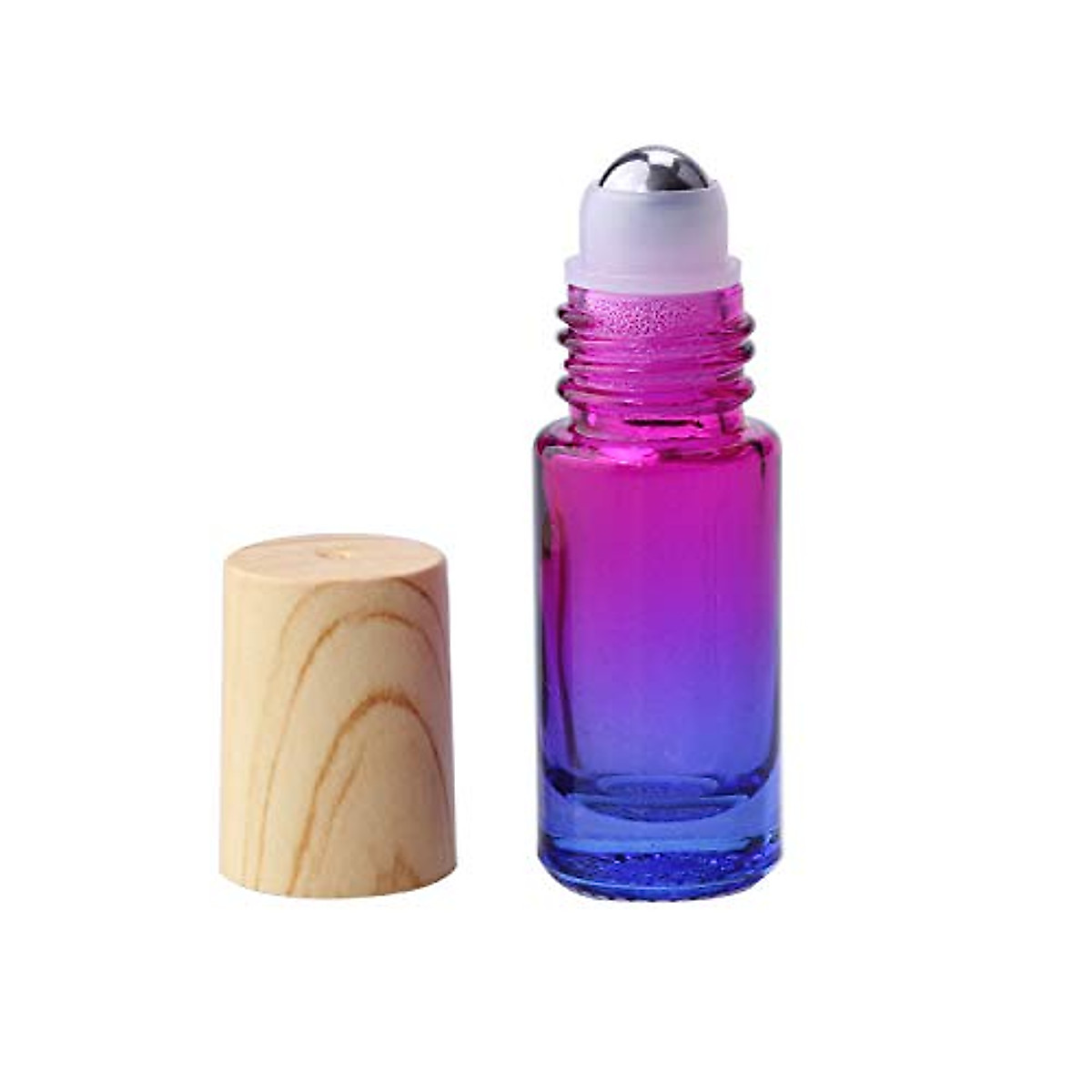 5pcs 5ml(1/6 oz) Essential Oil Roller Bottles,Metal Roller Balls Colorful Gradient Oils Roll on Bottles with Wood Grain Cap Glass Empty Refillable Fragrance Perfume Essential Oil Glass Roller Bottles
