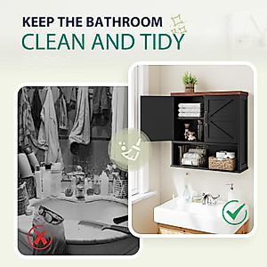 Smuxee Farmhouse Bathroom Cabinet Wall Mounted, Black Bathroom Medicine Cabinet with Adjustable Shelf, Bathroom Cabinet for Bathroom, Living Room, Laundry Room