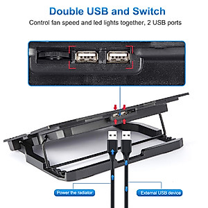 TAEHFUS Laptop Cooling Pad 5 Fans, Perfect for The Laptop Under 17.3 inchs, Blue Lights, Quiet and 2 USB switchs