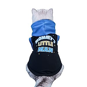 QWINEE Mom Boy Dog Hooded Tank Tops Letter Print Cat Puppy Hoodie Vest Sleeveless Pullover Dog Shirt Stretchy Pet Clothes for Small Medium Large Cats Dogs Kitten Blue M