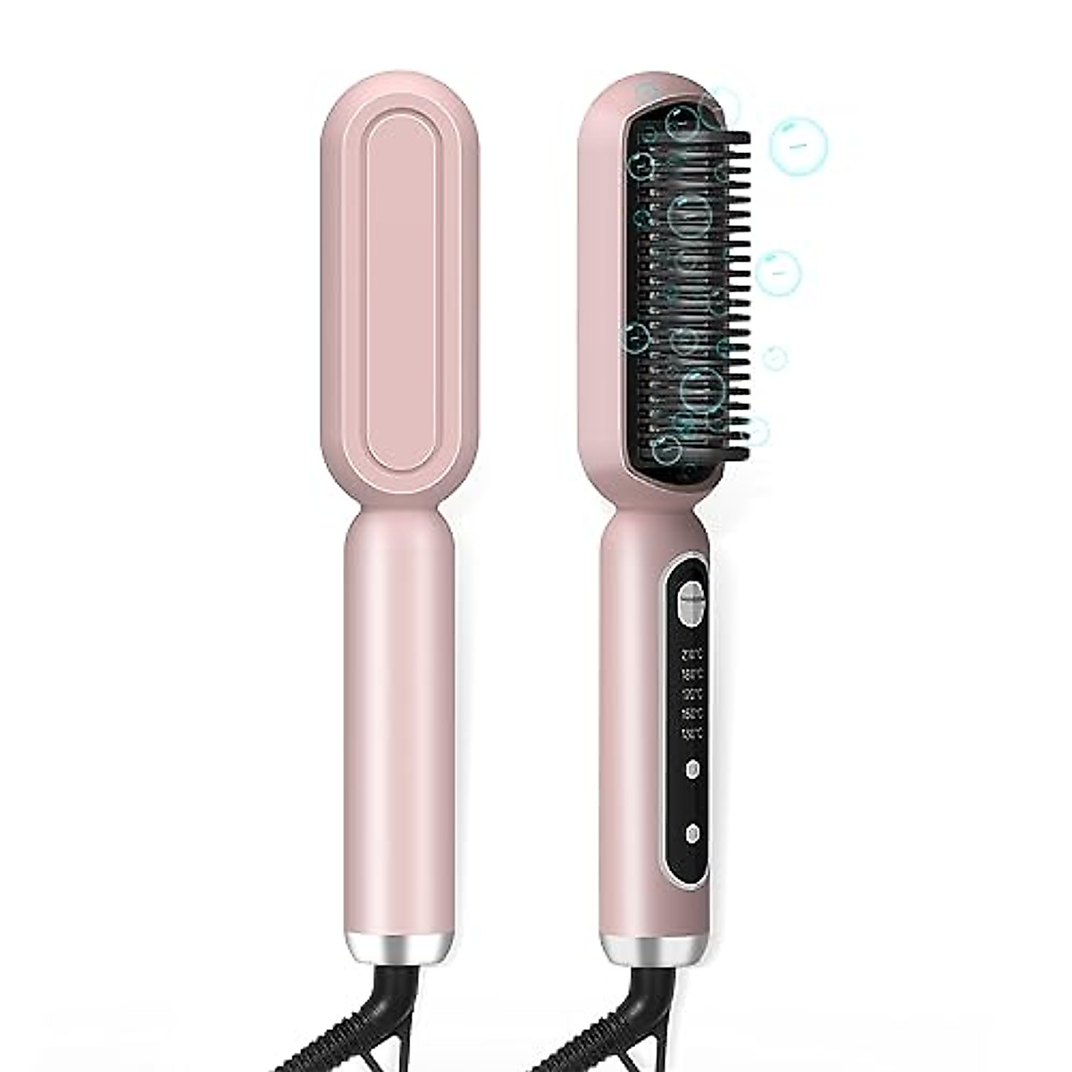 2023 Upgraded Hair Straightener Brush - Professional Ionic Hair Straightener Comb for Women, Hair Care & Ease Frizz, Anti-Scald, 5 Temp Settings for Home,Travel & Salon (Pink)