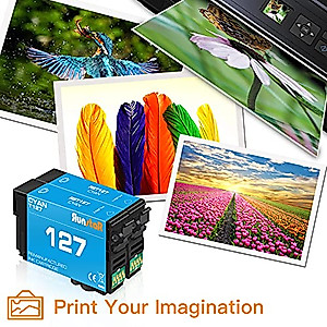 Run Star 2 Pack 127 Cyan Remanufactured Ink Cartridge Replacement for Epson 127 T127 use for Epson Workforce 60 530 625 545 645 840 845 WF-3520 WF-3540 WF-7010 WF-7510 WF-7520 Printer (2 Cyan)