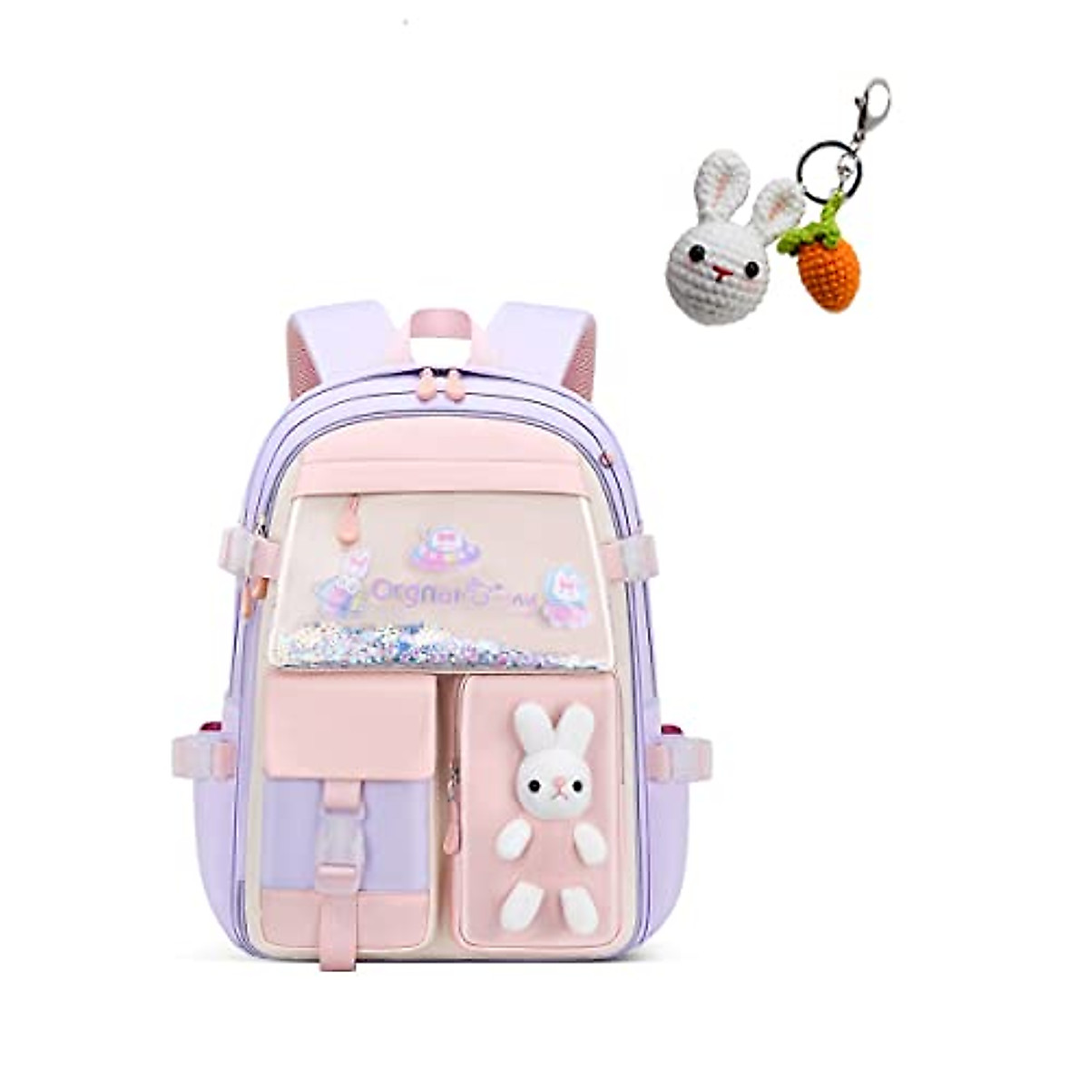 Xelere Bunny Backpack, Large-capacity Multi-pocket Schoolbag for Girls, Waterproof Schoolbag with Multi-compartment Design. (purple, small)