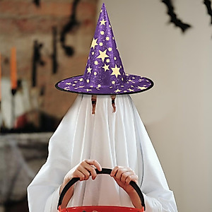 KINBOM Wizard Hat Kids, 15x14 Inch Five Pointed Star Witch Hat Kids Costume & Cosplay Witch Hat Halloween Party Yard Decoration for Kids Party Favors Festival Dressing Up (Purple)