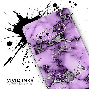 DesignSkinz Purple Marble & Digital Silver Foil V6 Protective Vinyl Decal Wrap Skin Cover Compatible with The Samsung Galaxy S20 (Screen Trim & Back Glass Skin)