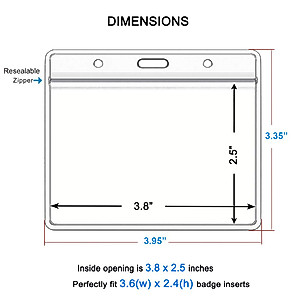 250 Pack - WTQ Waterproof ID Badge Holders (Fit 3.6 x 2.4 Insert), Clear Plastic, Premium Quality, Heavy-Duty, Horizontal Hanging Card Holder with Zipper, Sealable Vinyl Nametag Holders
