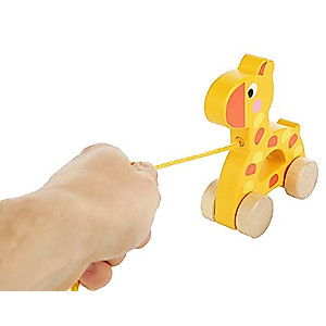 Adorable Giraffe Wooden Animal Pull Toy - Solid Wood Educational Baby Toy for Toddler Boys and Girls Age 18 Months, and Up - Classic Developmental Pull Toy