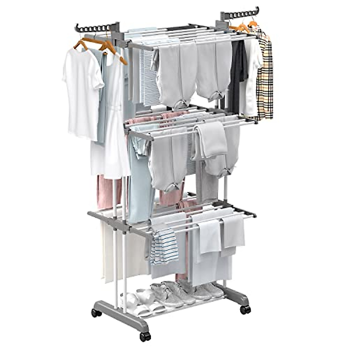 Winyousk [2023 Quality Upgrade Clothes Drying Rack, Movable 4-Tier Laundry Rack, Drying Rack Clothing with Casters Drying Clothes for Indoor/Outdoor, 67''H x 19''W x 30''L
