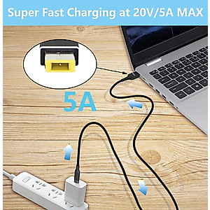 CERRXIAN 6.5ft 100W PD USB Type C Male Input to Slim tip Male Power Charging Cable for ThinkPad X1 Carbon T470s T470 T460 T460s T450 T450s(Square-100W)