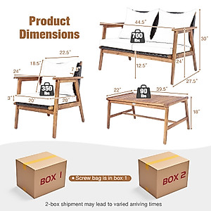 DORTALA 4 Piece Wicker Patio Furniture Set, Outdoor Acacia Wood & Rattan Coversation Sets with Chairs, Loveseat, Coffee Table for Backyard Porch Garden Poolside Balcony, Brown