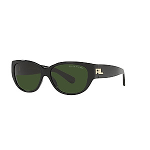 Ralph by Ralph Lauren Women's RL8193 Square Sunglasses, Shiny Black/Bottle Green, 56 mm