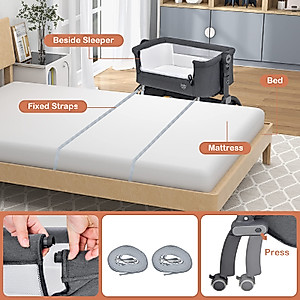 BABY JOY Baby Bassinet, 3-in-1 Rocking Bassinet w/Storage Basket, Double-Lock Design, 7 Adjustable Heights, Soft Mattress & Portable Travel Bag, Bassinet Bedside Sleeper for Newborns Infants (Gray)