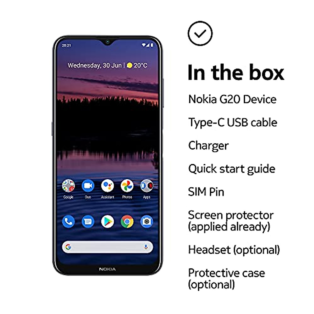 Nokia G20 | Android 11 | Unlocked Smartphone | 3-Day Battery | 4/128GB | 6.52-Inch Screen | 48MP Quad Camera | Polar Night