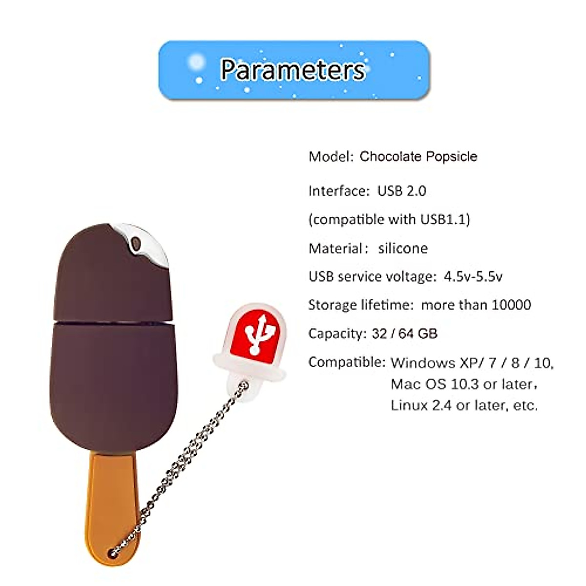 64GB USB Flash Drive Chocolate Popsicle Shaped, BorlterClamp Novelty USB Drive Thumb Drive Memory Stick for External Data Storage