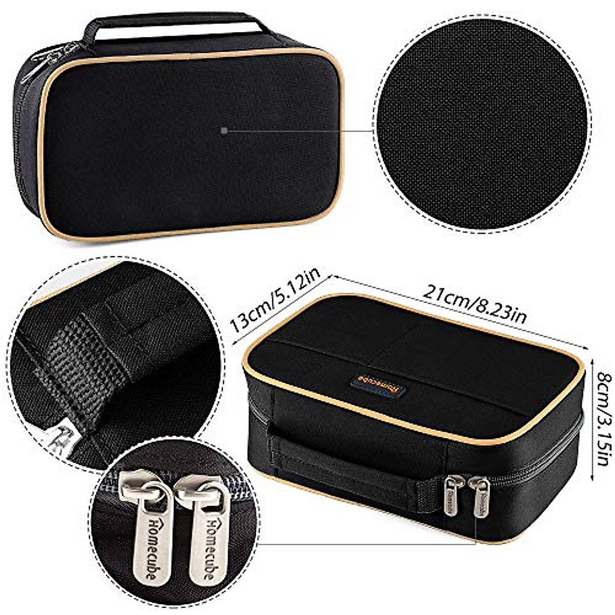 Homecube Pencil Case Big Capacity Storage Pen Bag Makeup Pouch Zippered Students Stationery Bag with Outer Pockets and Handle- 8.23x5.12x3.15- Black