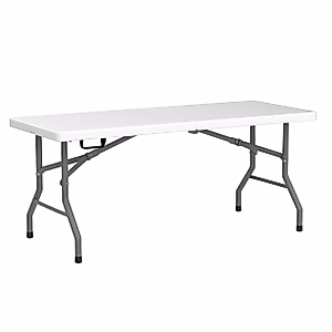 FDW Folding Tables, Plastic 6ft Folding Table,Half Portable Foldable Table for Parties, Backyard Events,White