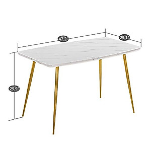 Henf Modern Dining Table, Simple Marble Gold Kitchen Table, Elegant Dinner Table with Metal Legs and Faux Marble Table Top, Modern Home Furniture for Dining Room