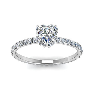 Fascinating Diamonds GIA Certified 1 3/4 Ctw Natural Diamond Hidden Halo Eternity Engagement Ring For Women 14K White Gold 1 Carat Heart Shaped Center SI2 Clarity And H Color Ring Size 6.5