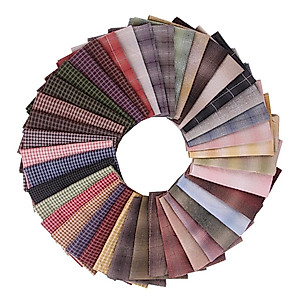 Generic 50Pcs Plaid Fabric Squares Cotton Fabric Squares Quilting Fabric Patchwork 50 Design Precut Quilt Charm Squares for DIY Craft Sewing,, 10x10cm