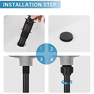 RUMOSE Bathroom Sink Drain with Overflow, Matte Black Pop Up Drain Stopper Lavatory Vanity Vessel Sink Drain, Fits Standard Drain Hole Anti Clog Plastic Pop-up Sink Drain Stopper