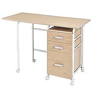 Tangkula Folding Computer Desk Wheeled Home Office Furniture with 3 Drawers Laptop Desk Writing Table Portable Dorm Apartment Space Saving Compact Desk for Small Spaces