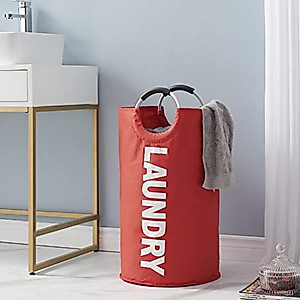 HOMEAMY 82L Large Thicken Laundry Basket Collapsible Fabric Laundry Hamper Foldable Heavy Duty Clothes Bag Portable Washing Bin Waterproof Cloth Hampers Storage with Durable Aluminum Handles (Red)