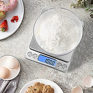Toprime Digital Gram Scale 500g 0.01g Food Scale High Precision Kitchen Scale Multifunctional Stainless Steel Pocket Scale with Back-Lit LCD Display Tare PCS Features Silver