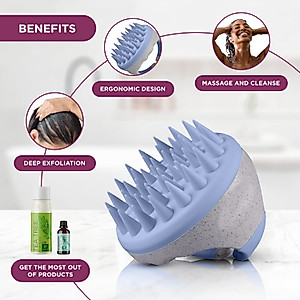 Extra Clarifying Shampoo and Scalp Scrubber - Sulfate Free Cleansing Shampoo for Oily Hair Care with Hair Shampoo Brush and Scalp Exfoliator Made with Recycled Wheat Straw and Soft Silicone 16 fl oz