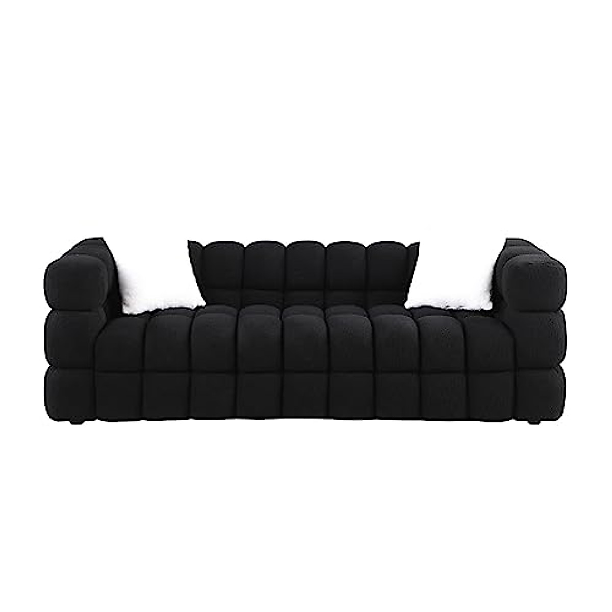 EOVTK 84.3" Marshmallow Sofa with Deep 3 Seats, Modern Boucle Fabric Tufted Cloud Sleeper Couch with 2 Pillows, for Living Room Apartment Office, Black