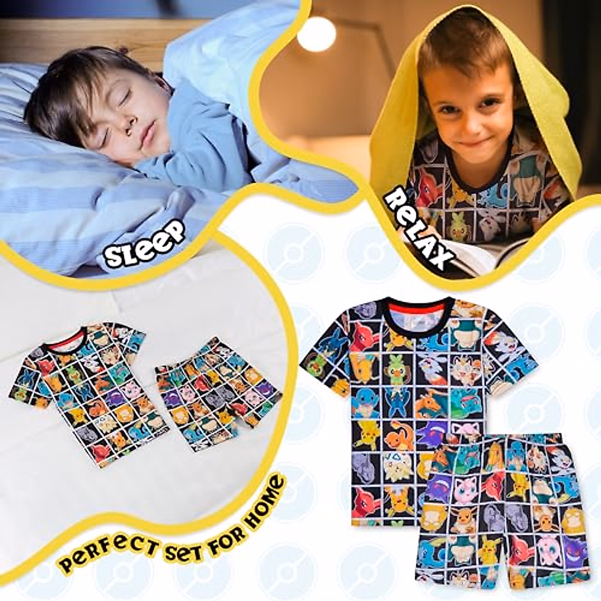 Pokemon Boys Pyjamas for Kids and Teenagers T-Shirt and Shorts Summer PJs Gifts for Boys (Multi, 9-10 Years)
