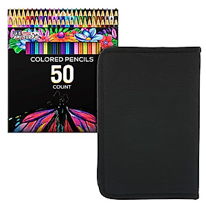 U.S. Art Supply 50 Piece Adult Coloring Book Artist Grade Colored Pencil Set with Zippered Storage and Carrying Case - Vibrant Colors, Smooth Art Drawing, Sketching - Kids, Students, Adults, Beginners