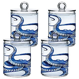 ALAZA Blue Marine Kraken Octopus Qtip Holder Organizer Dispenser for Cotton Ball, Cotton Swab, Cotton Round Pads, Floss,Bathroom Canisters Storage Organizer, Vanity Makeup Organizer,2Pack