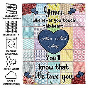 PREZZY Grandma Blanket from Grandkids Best Great Gma Soft Throw Blanket Sunflower Touch Heart Flannel Fleece Blankets and Throws for Couch Living Room Personalized Mothers Day Warm Blanket