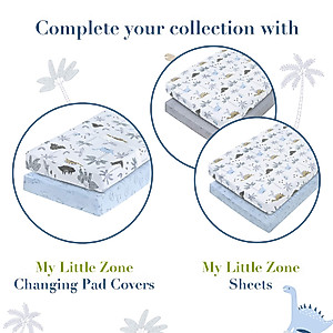 My Little Zone 100% Cotton Crib Fitted Sheets for Baby Boys and Girls, Dinosaur - Breathable Toddler Bed Sheet Set - Dino Safari, 28x52 with 8" Deep Pocket, Blue-White, 2 Pack