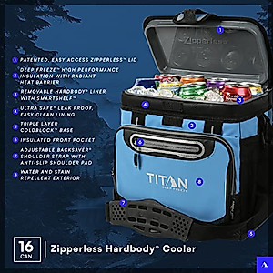 Arctic Zone Titan Deep Freeze Cooler - 16 Can Zipperless Hardbody Cooler - Deep Freeze Insulation, HardBody Liner, and SmartShelf