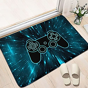 Jiospet Gamer Rugs for Bedroom Boys 2'×3' Gaming Rug for Boys Room Teens Printed Game Room Rug Gaming Rugs for Gaming Room Gamer Controller Area Rug for Dining Living Room Playroom Floor Mats, Blue