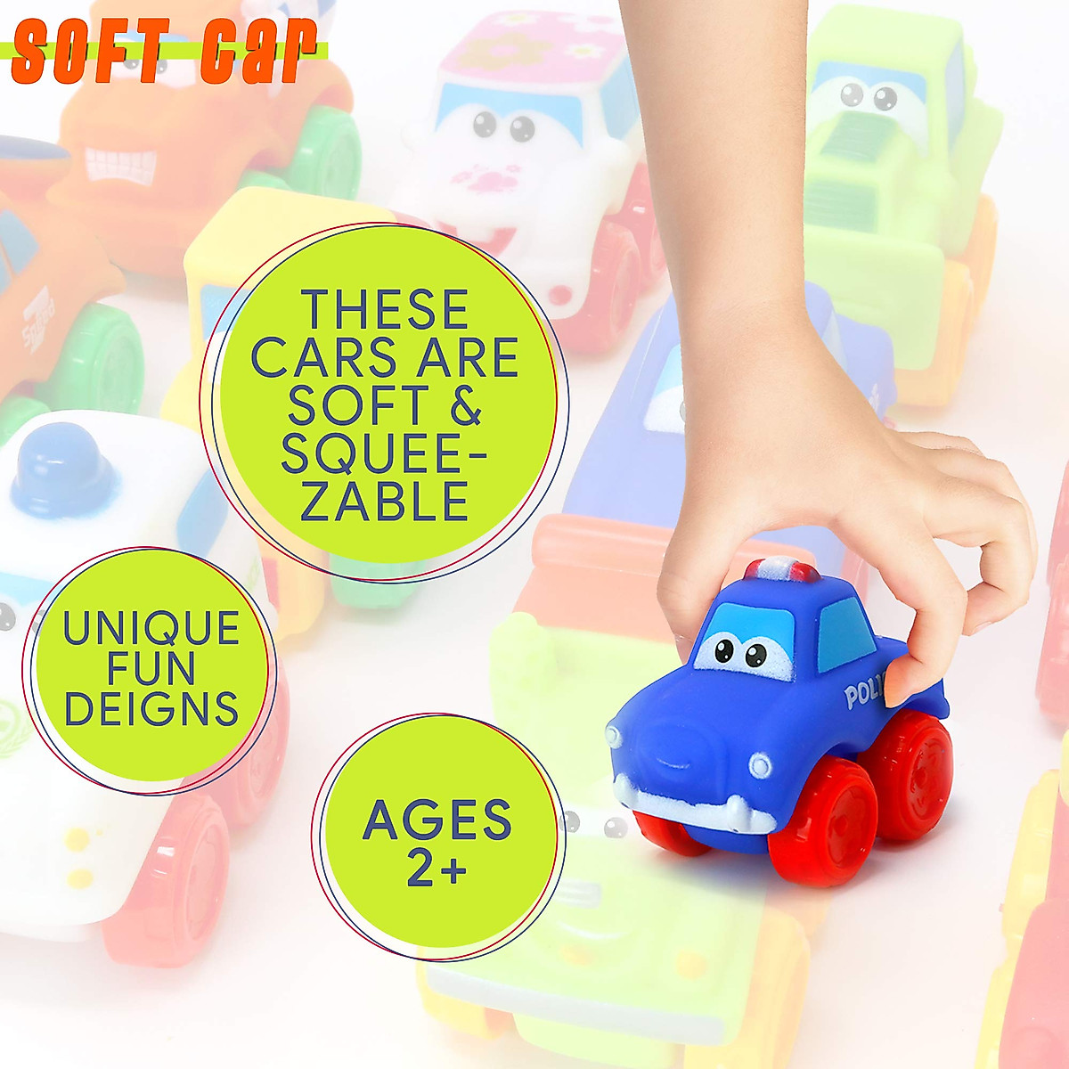 Big Mo's Toys Baby Cars - Soft Rubber Toy Car Set Small Vehicles for Babies and Toddlers - 12 Pieces