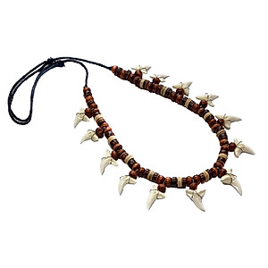 Swimmi 13! Genuine Shark Teeth Necklace for Men, Mako Shark Tooth Necklace, Handmade Wooden Beads Cords Shark Tooth Necklace for Women Jewelry AA086
